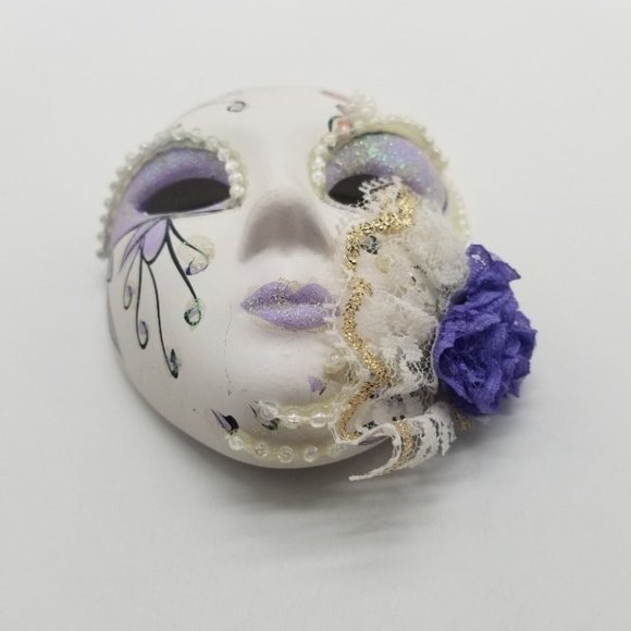 Accents | Mardi Gras Masquerade Mask Ceramic Purple White Flower Beaded ...